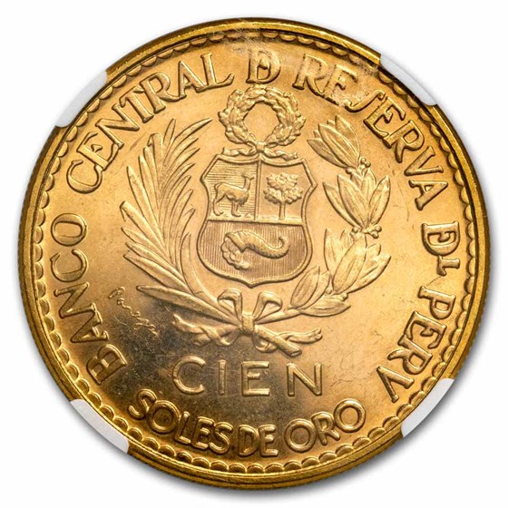 1965 Peru Gold 100 Soles 400th Anniversary of Lima Mint MS-66 NGC