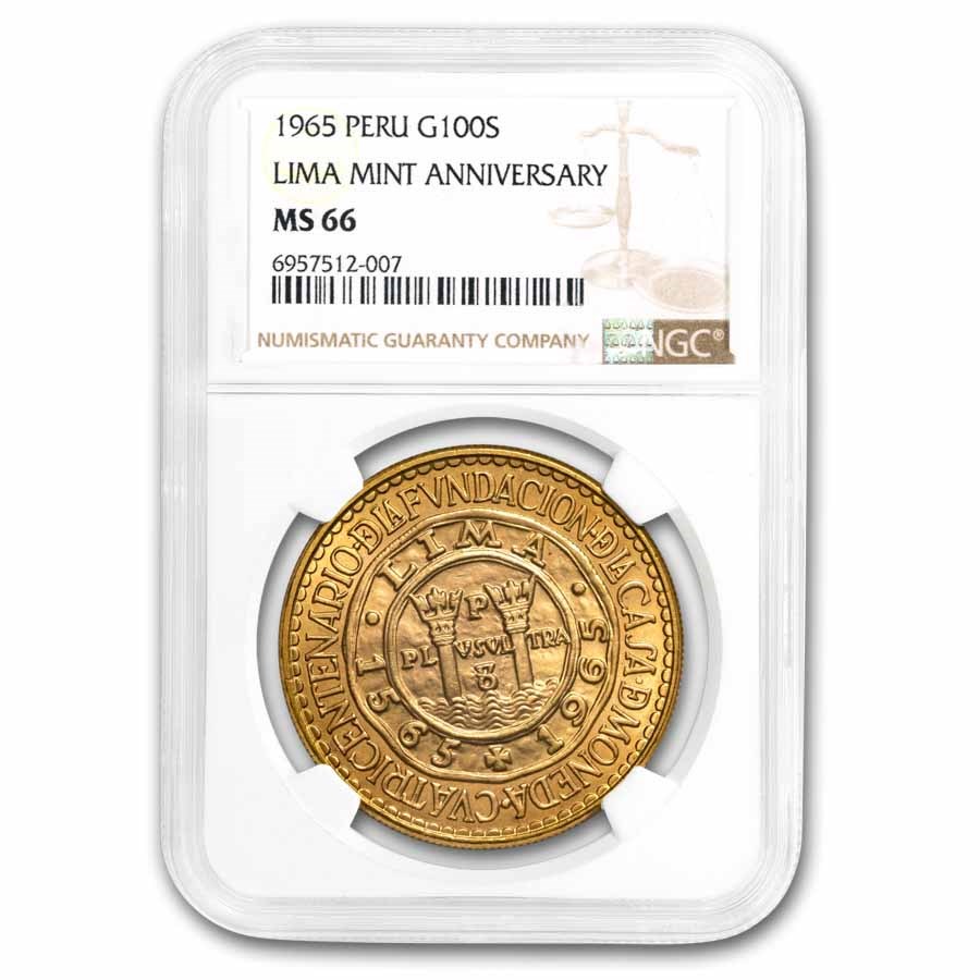 1965 Peru Gold 100 Soles 400th Anniversary of Lima Mint MS-66 NGC