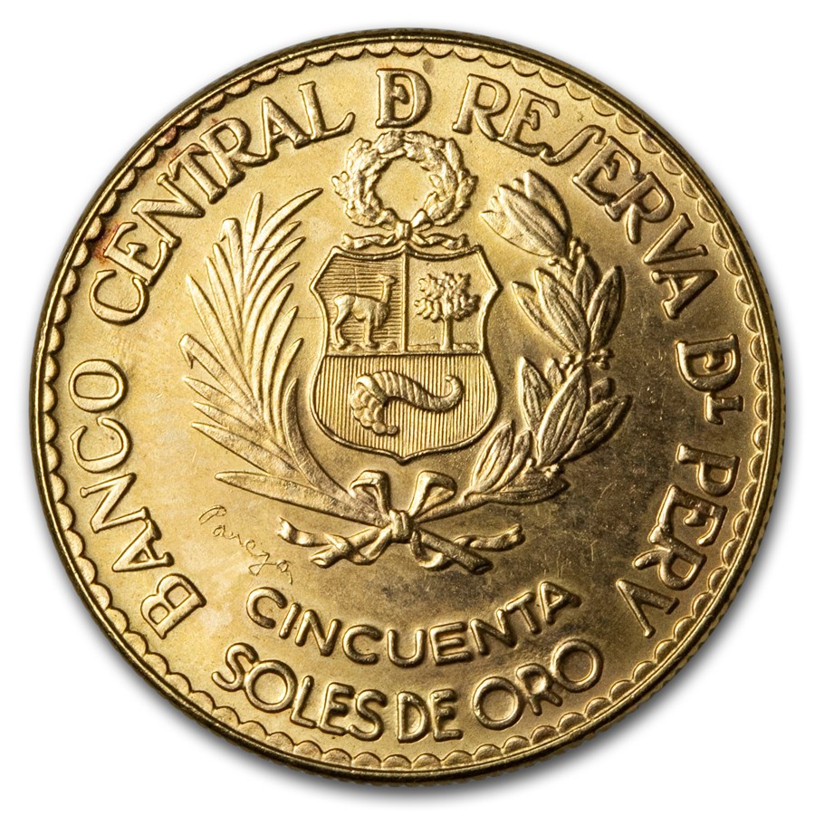 Buy 1965 Peru Gold 50 Soles 400th Anniversary of the Mint BU | APMEX
