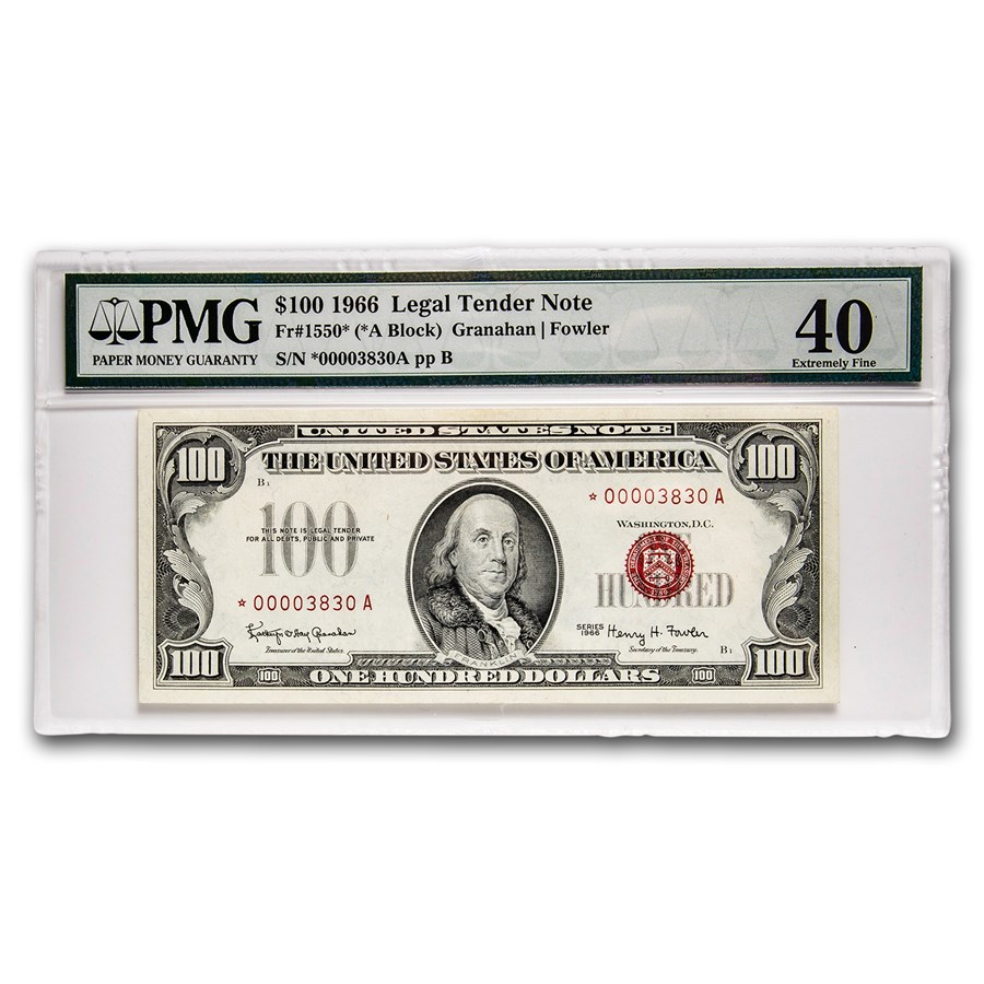 Buy 1966* $100 U.S. Note Red Seal XF-40 PMG (STAR, Low Serial #) | APMEX