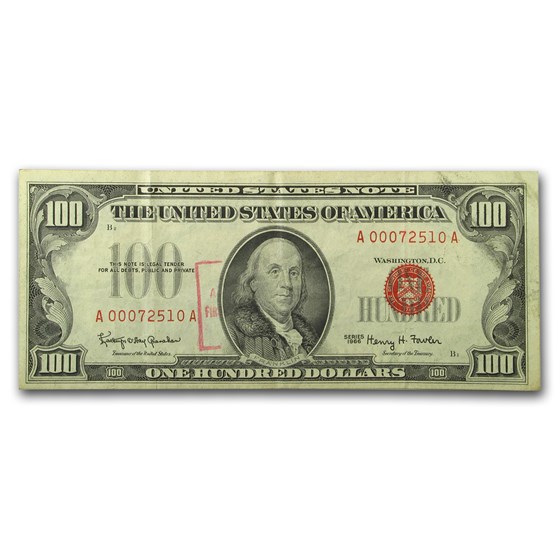 Buy 1966 $100 U.S. Note Red Seal XF (w/Teller's Stamp) | APMEX