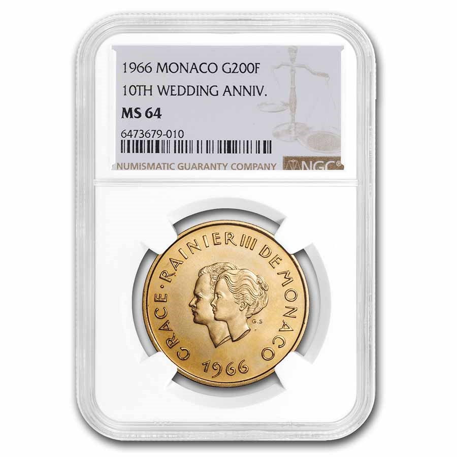 Buy 1966 Monaco Gold 200 Francs Wedding Anniversary MS-64 NGC | APMEX