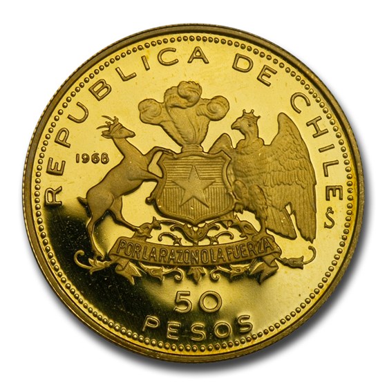 Buy 1968 Chile Gold 50 Pesos 150th Anniversary Militray Academy Proof ...