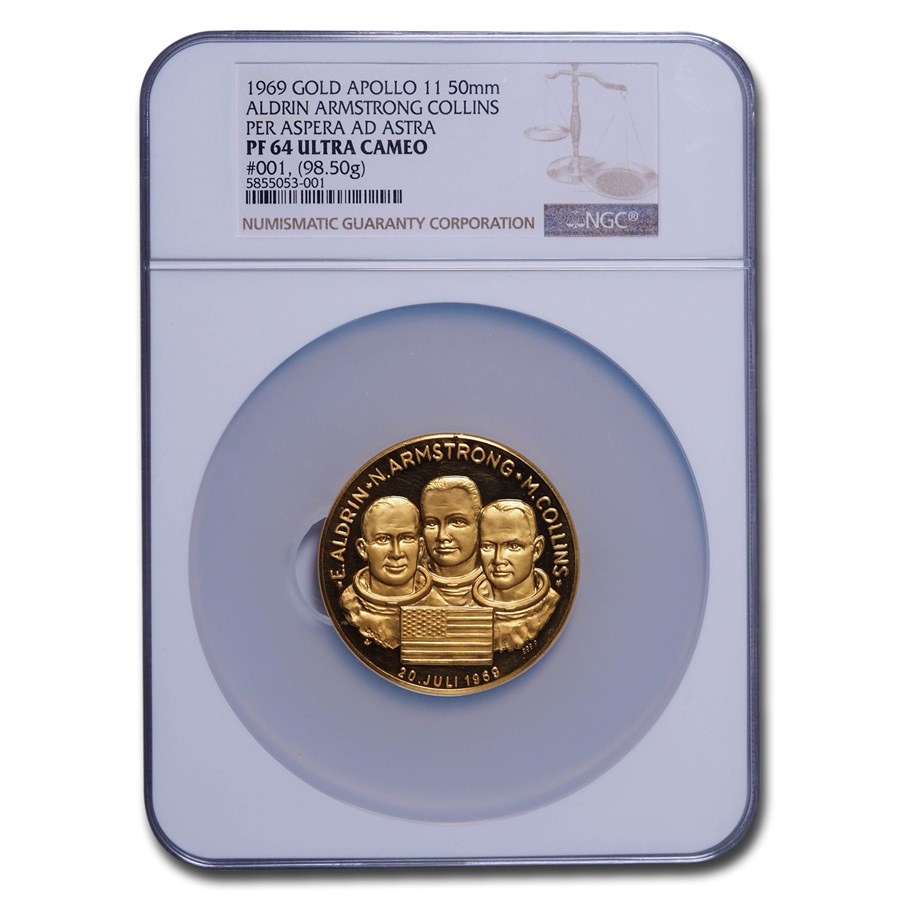 Buy 1969 Aldrin Armstrong Collins Gold Apollo 11 Medal PF-64 UCAM NGC ...