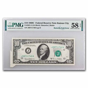 Buy 1969-C $10 FRN (Kansas City-J) AU-58 EPQ PMG - Butterfly Error | APMEX