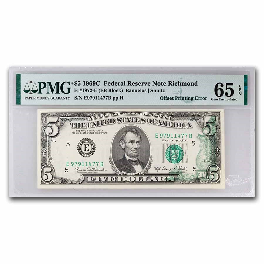 Buy 1969-C (E-Richmond) $5 FRN CU-65 EPQ PMG (Fr#1972-E) Offset | APMEX