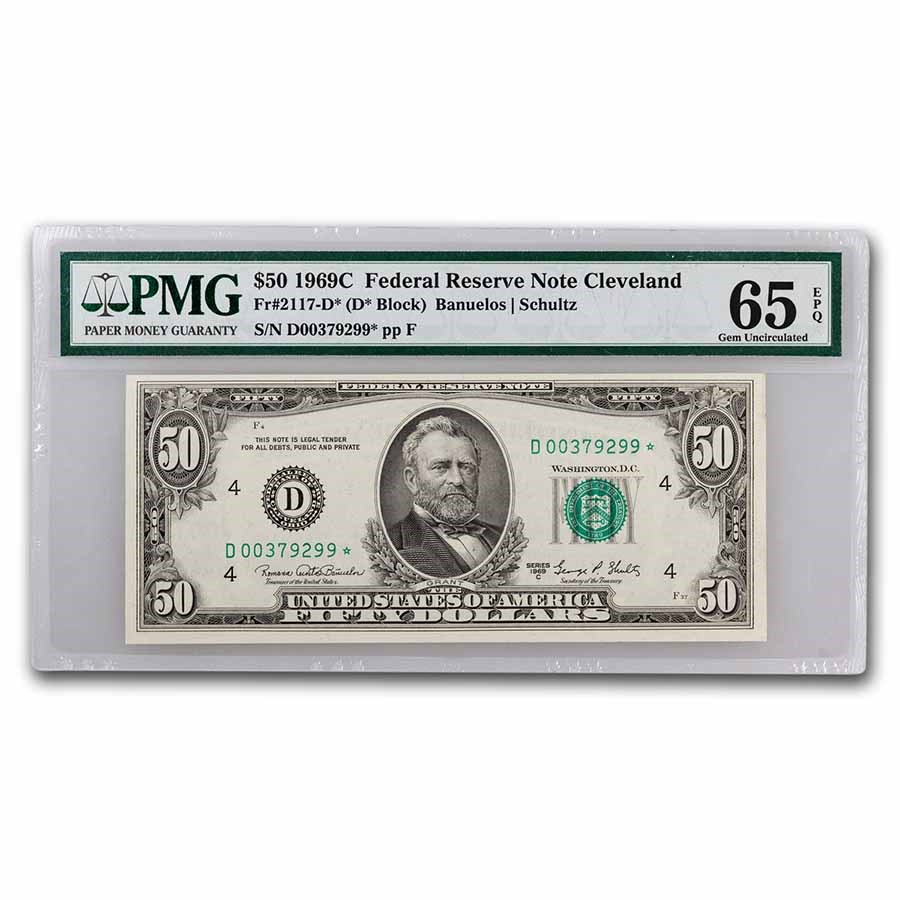 Buy 1969-C*(D-Clev) $50 FRN CU-65 EPQ PMG (Fr#2117-D*) Star Note | APMEX