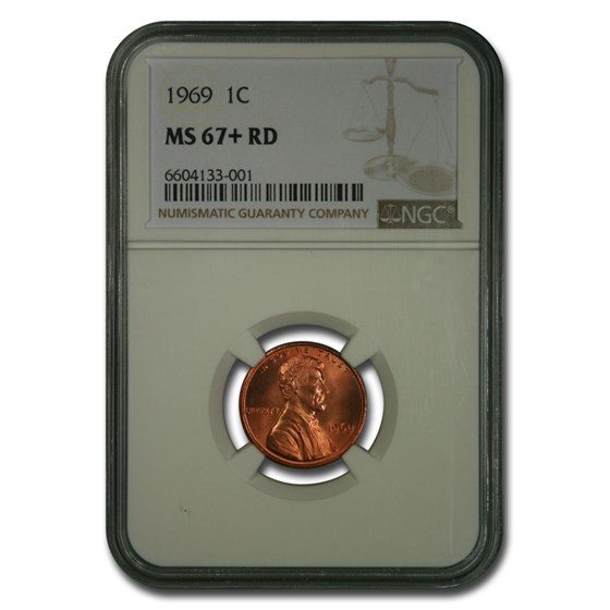 1969 Lincoln Cent MS-67+ NGC (Red)