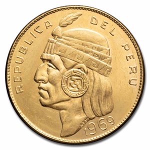 1969 Peru Gold 50 Soles Indian Head BU