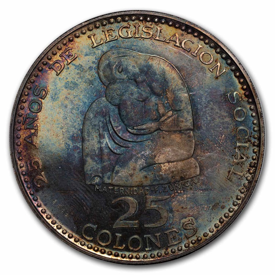 1970 Costa Rica Silver 25 Colones Proof (Toned)