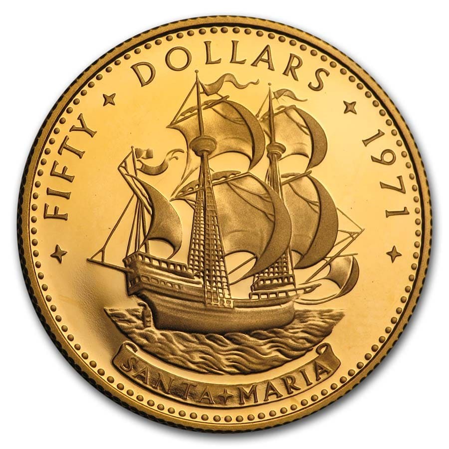 Buy 1971 Bahamas Gold 50 Dollars Santa Maria BU | APMEX