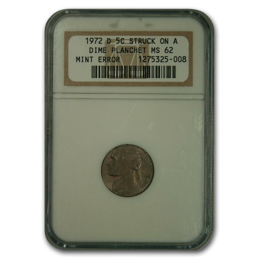 Buy 1972-D Jefferson Nickel MS-62 NGC (Struck on a 10 Cent Planchet ...