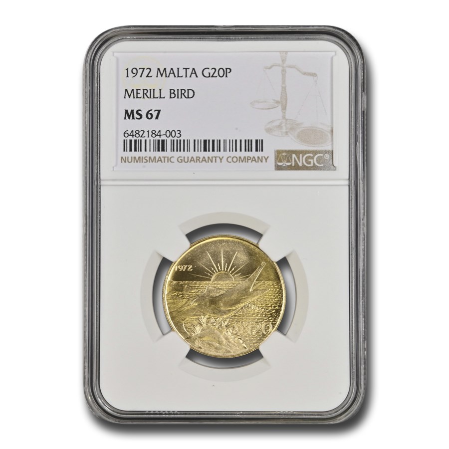 Buy 1972 Malta Gold 20 Pounds Merill Bird MS-67 NGC | APMEX