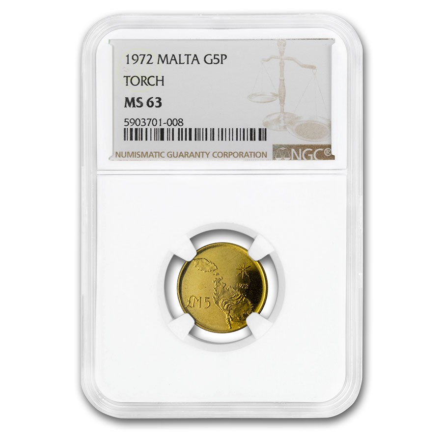 Buy 1972 Malta Gold 5 Pounds Map of Malta MS-63 NGC | APMEX