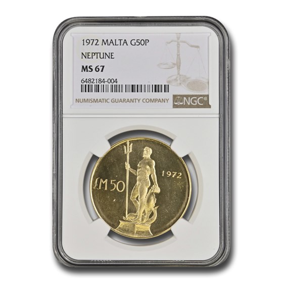 Buy 1972 Malta Gold 50 Pounds Neptune MS-67 NGC | APMEX