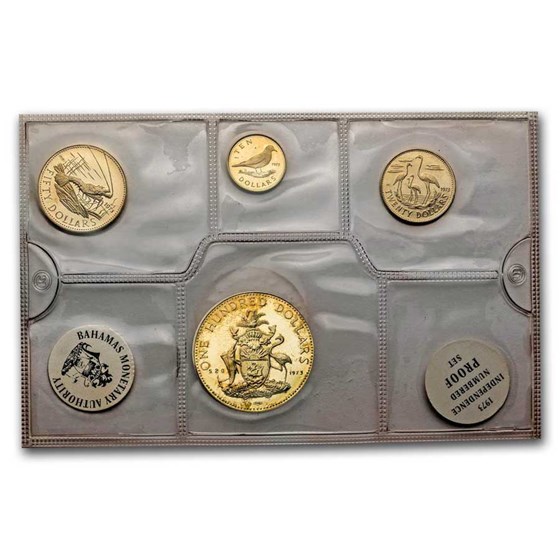 1973 Bahamas 4-Coin Gold Proof Set W/Case