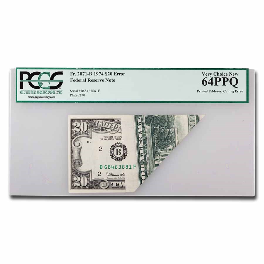 Buy 1974 $20 FRN CU-64 PPQ PCGS (Fr#2072K) Print Fold Cutting Error | APMEX