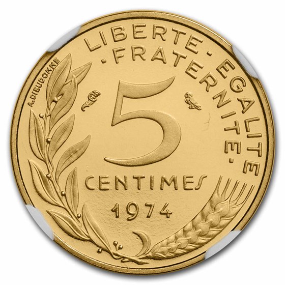 Buy 1974 France Gold 5 Centimes Piedfort Marianne PF-69 NGC | APMEX