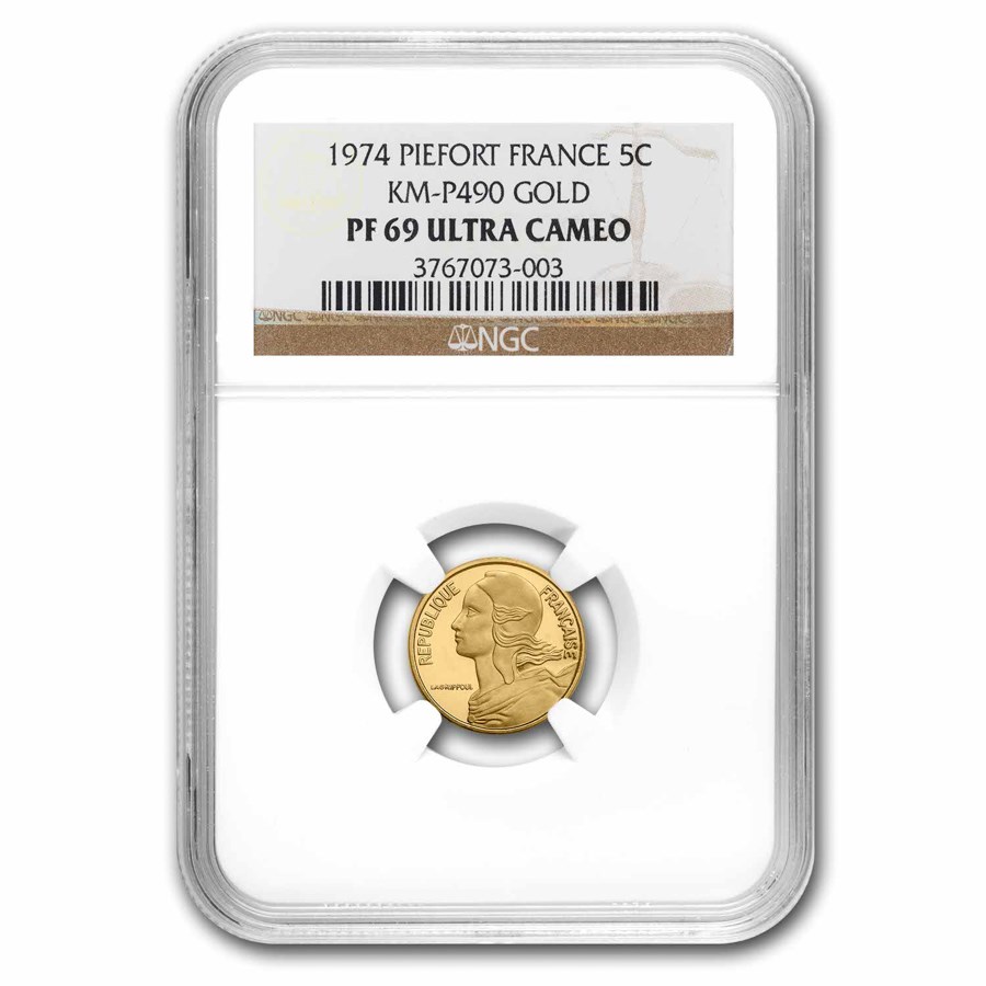 Buy 1974 France Gold 5 Centimes Piedfort Marianne PF-69 NGC | APMEX