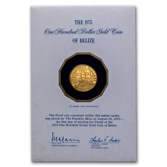 1975 Belize Gold 100 Dollars United Nations Proof w/Album