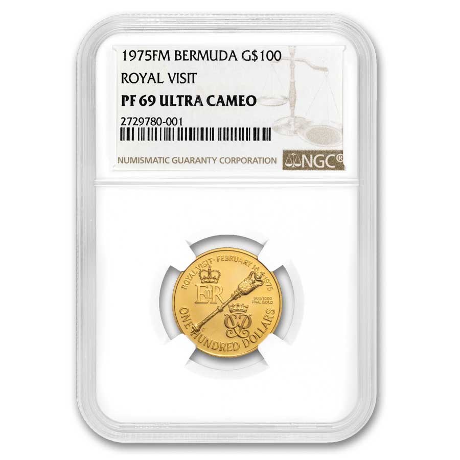 1975 Bermuda Gold $100 Royal Visit PF-69 NGC