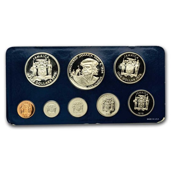 1975 Jamaica 8-Coin Columbus Proof Set (w/ Box & COA)
