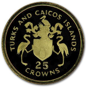 Buy 1975 Turks & Caicos Proof Gold 25 Crowns Arms | APMEX