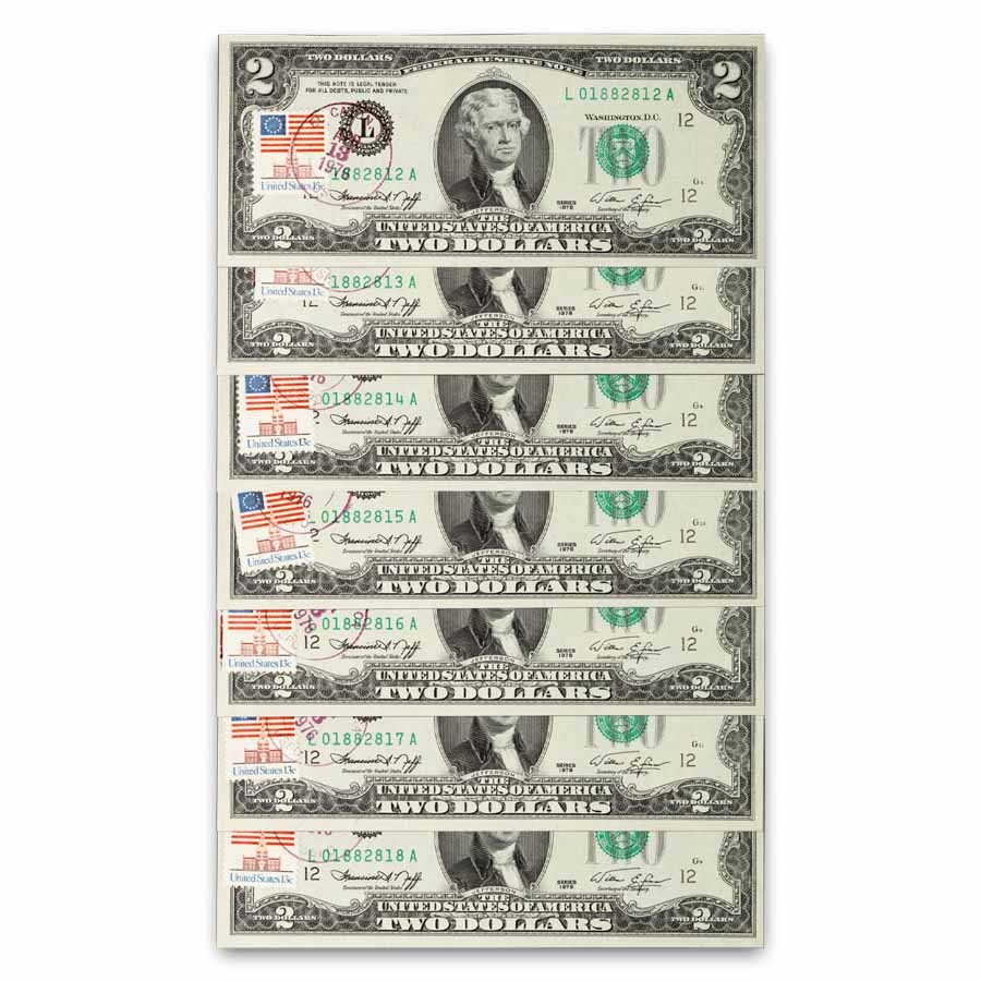 1976 (L-San Fran) $2 FRN 1st Day Stamp CU (Fr#1935-L) 7 Cons.