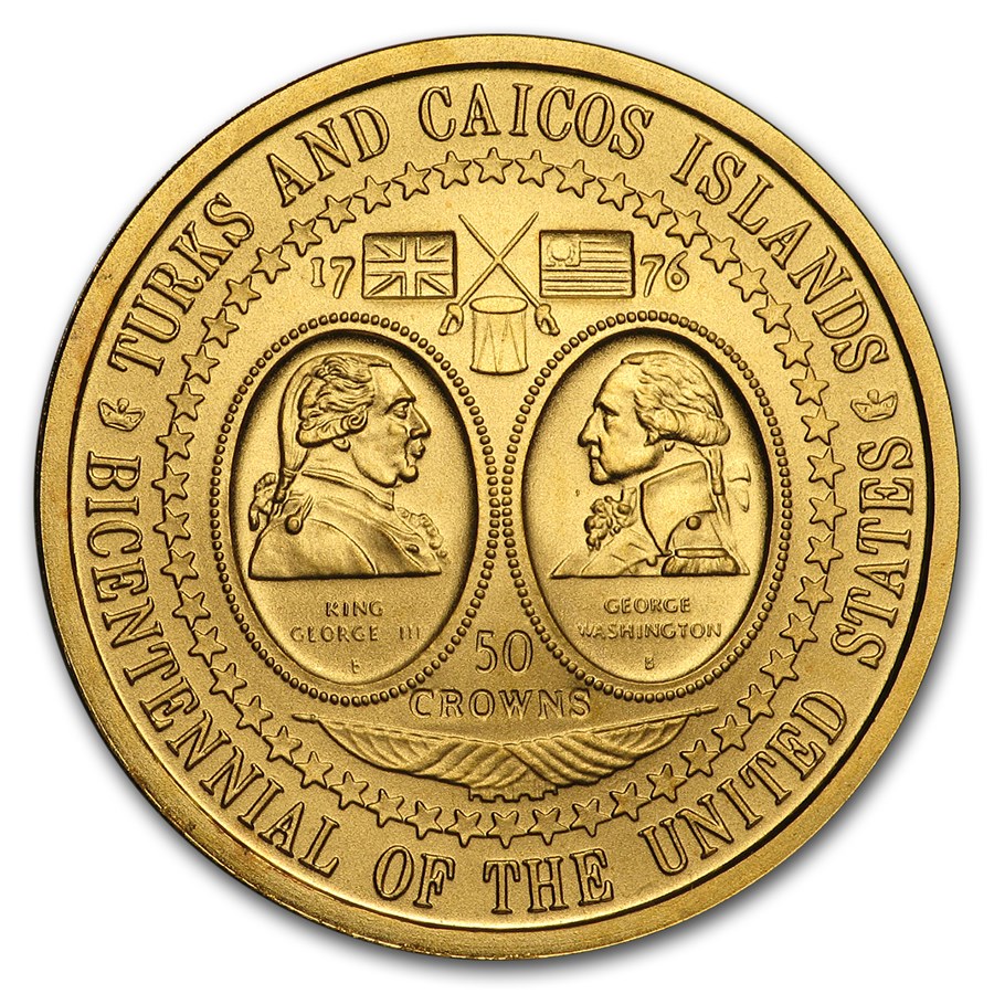 Buy 1976 Turks & Caicos Gold 50 Crowns U.S. Bicentennial BU | APMEX