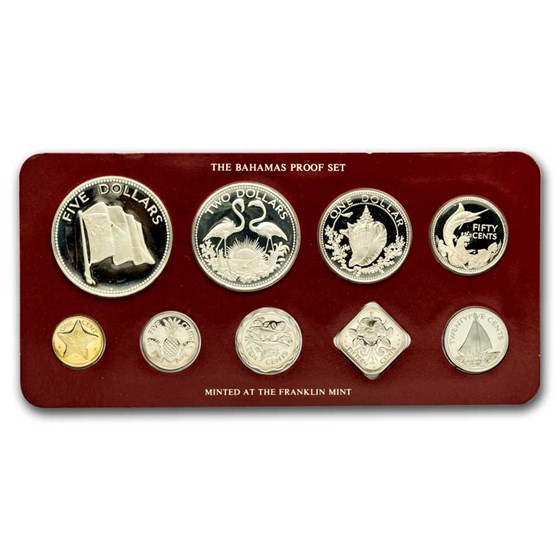 1977 Bahamas 9-Coin Proof Set (w/Box & COA)