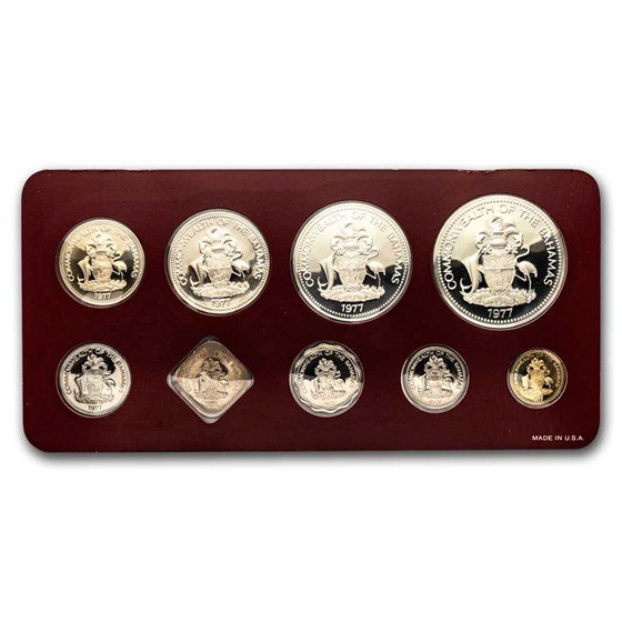 1977 Bahamas 9-Coin Proof Set (w/Box & COA)
