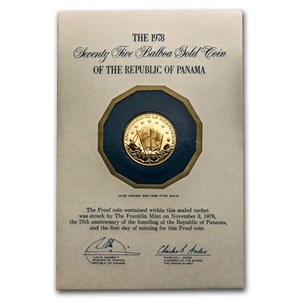 1978 Panama Gold 75 Balboas 75th Anniversary Ind. Proof w/Folder