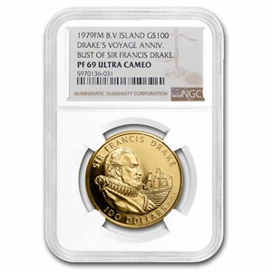 Buy 1979 B.V.I. Gold $100 Sir Francis Drake Proof-69 DCAM NGC | APMEX