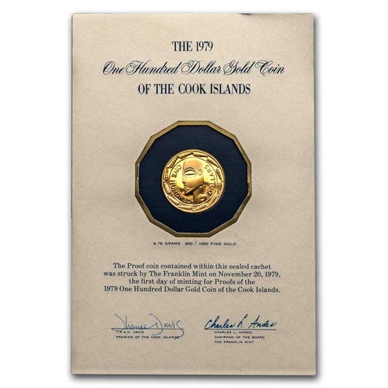1979 Cook Islands Gold $100 Tangaroa Head Proof w/ Folder