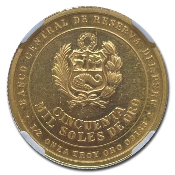 Buy 1979 Peru Gold 50,000 Soles Elias Aguirre MS-62 NGC | APMEX