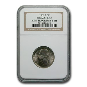 1981-P Jefferson Nickel MS-65 NGC (FS, Mint Error -Broadstruck)