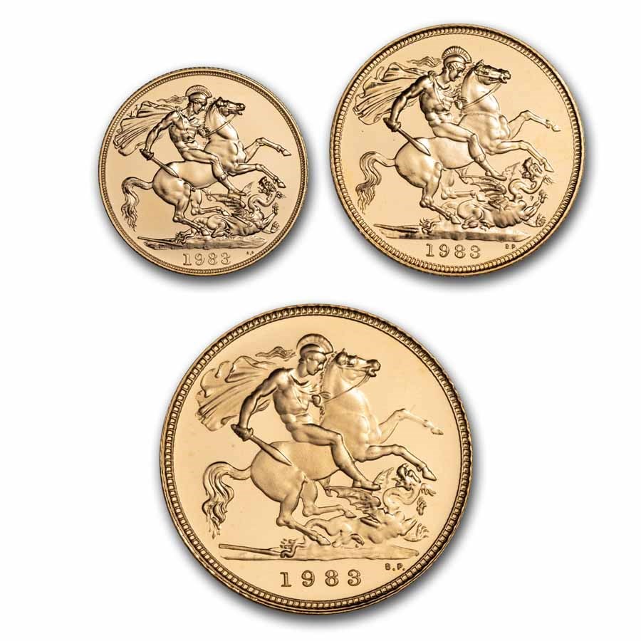 1983 Great Britain 3-Coin Gold Sovereign Proof Set (Capsule Only)
