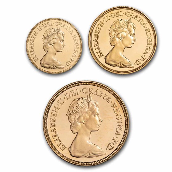 1983 Great Britain 3-Coin Gold Sovereign Proof Set (Capsule Only)