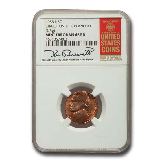 Buy 1985-P Jefferson Nickel MS-66 Red NGC (Struck on a Cent Planchet ...