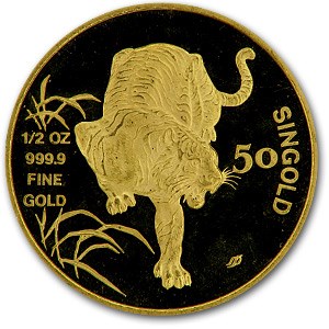 Buy 1986 Singapore 1/2 oz Gold 50 SinGold Proof Tiger (Scruffy) | APMEX