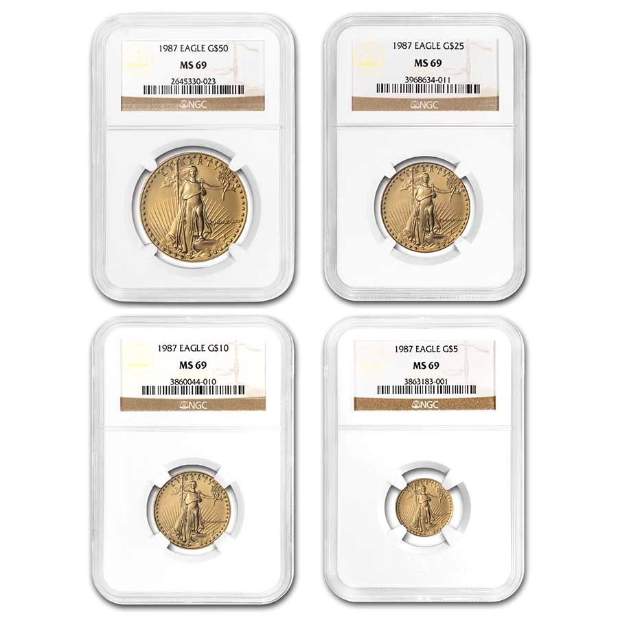 1987 4-Coin American Gold Eagle Set MS-69 NGC
