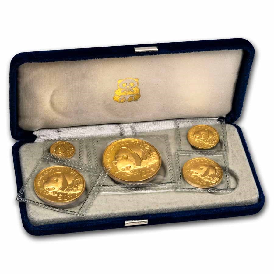 1987 China 5-Coin Gold Panda Proof Set (w/Box)