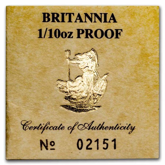 1987 Great Britain 1/10 oz Proof Gold Britannia (Box/COA)