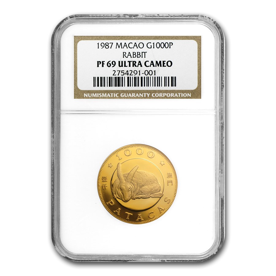 Buy 1987 Macau Gold 1000 Patacas Year of the Rabbit PF-69 NGC | APMEX
