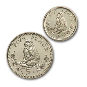 Buy 1988-AA & 1990-AA Gibraltar 2-Coin 5 Pence Monkeys Set BU | APMEX