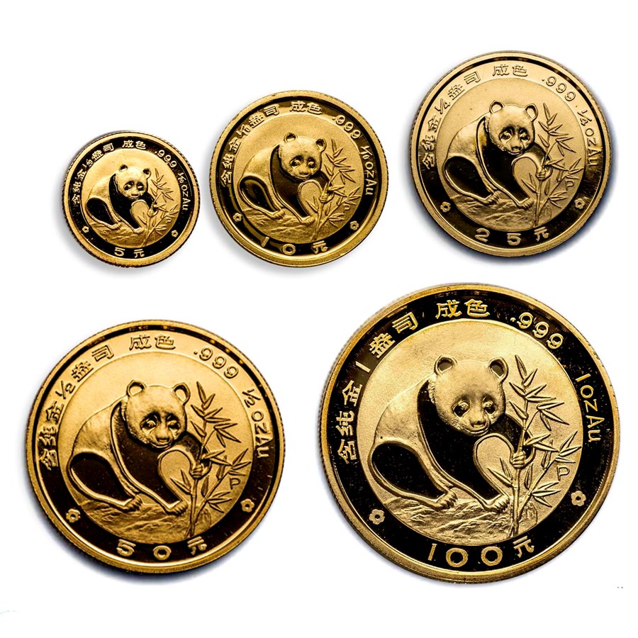 1988 China 5-Coin Gold Panda Proof Set
