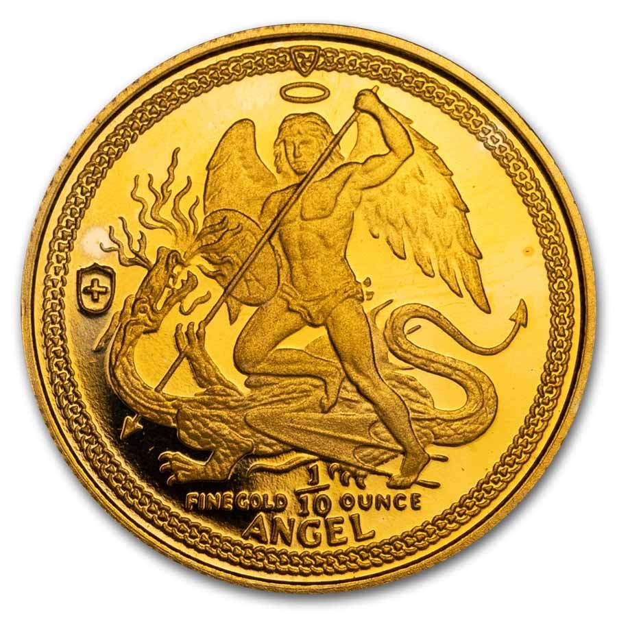 1988 Isle of Man 1/10 oz Gold Proof Angel (Red Cross Privy)
