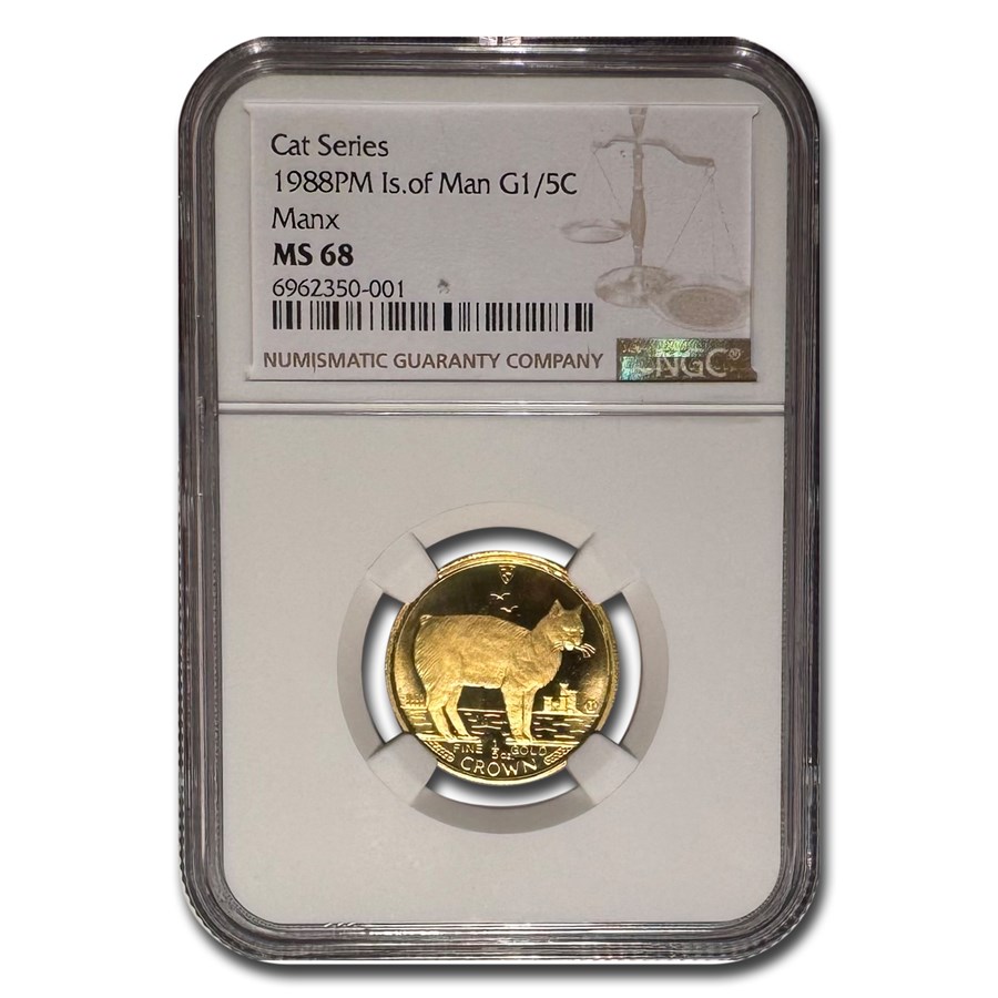1988 Isle of Man 1/5 oz Gold Manx Cat MS-68 NGC
