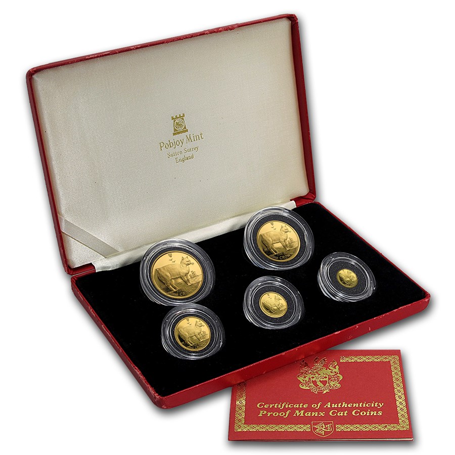 Buy 1988 Isle of Man 5-Coin Gold Manx Cat Proof Set | APMEX