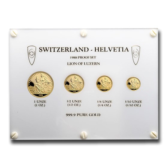 Buy 1988 Switzerland 4-Coin Gold Lion Monument Lucerne Proof Set | APMEX
